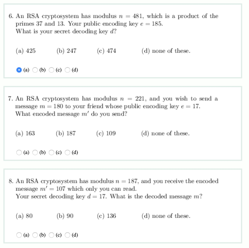 Solved 6. An RSA cryptosystem has modulus n = 481, which is | Chegg.com