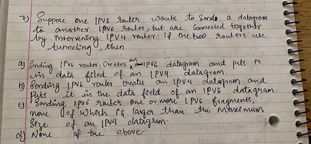 Solved 7 Suppose one IPv6 router wants to Sendo a datagram | Chegg.com
