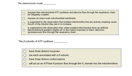 Solved The chemiosmotic model requires that mitochondrial | Chegg.com