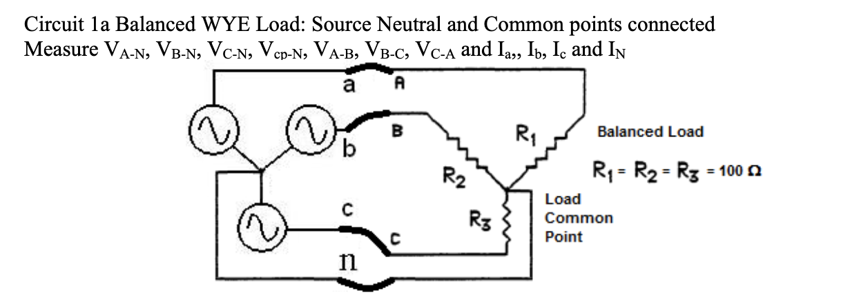 Solved Circuit 1a Balanced WYE Load: Source Neutral and | Chegg.com