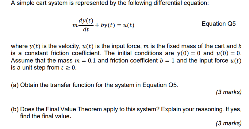 Solved A simple cart system is represented by the following | Chegg.com