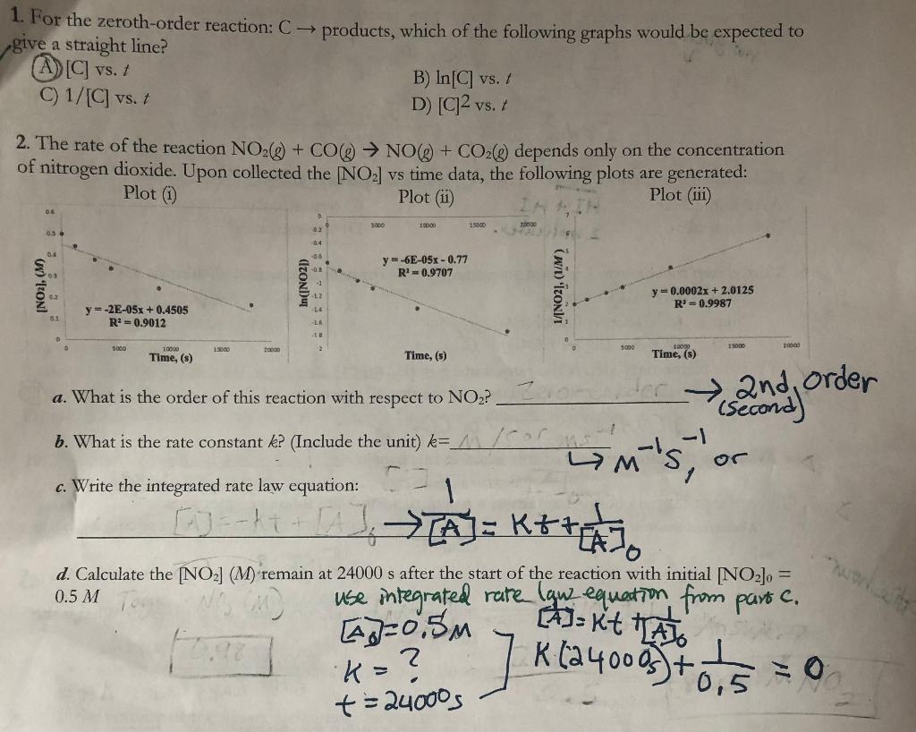 Solved Using Second Order Integrated Rate Law Find The Rate