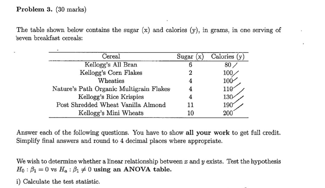 Solved Problem 3. (30 ﻿marks)The table shown below contains | Chegg.com
