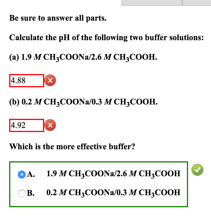 Solved Be sure to answer all parts. Calculate the pH of the | Chegg.com