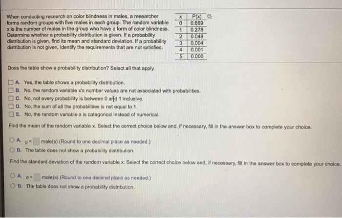Solved When conducting research on color blindness in males, | Chegg.com