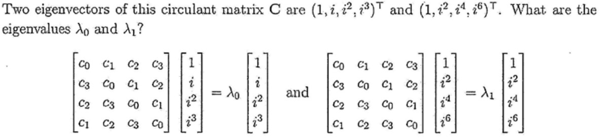 Solved Two eigenvectors of this circulant matrix C ﻿are | Chegg.com