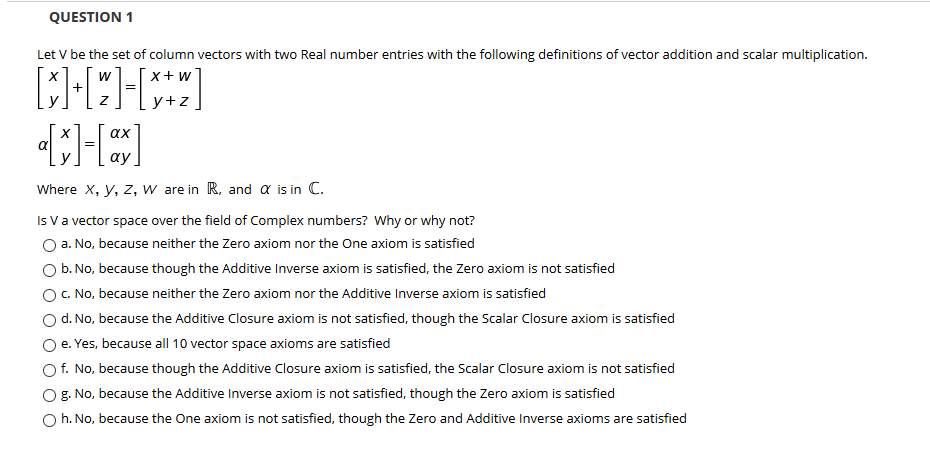 Solved QUESTION 1 Let V be the set of column vectors with | Chegg.com