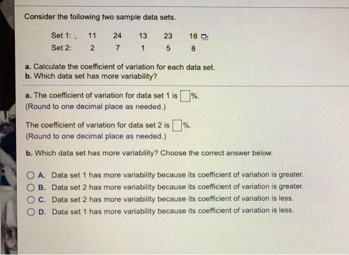 Solved Consider the following two sample data sets. Set 1:. | Chegg.com