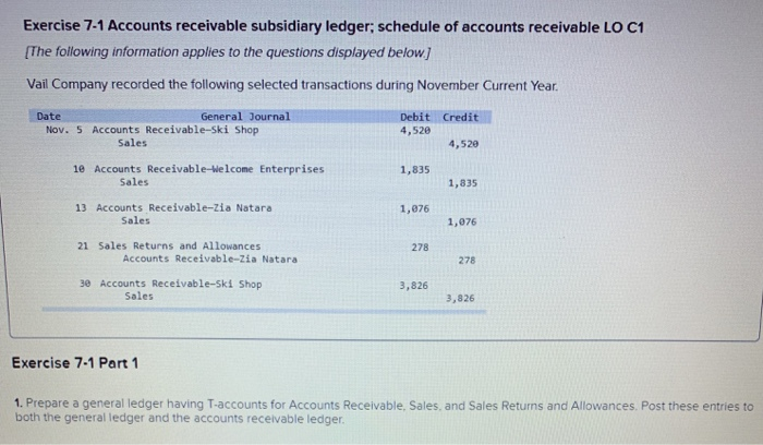 Solved Exercise 7-1 Accounts receivable subsidiary ledger; | Chegg.com