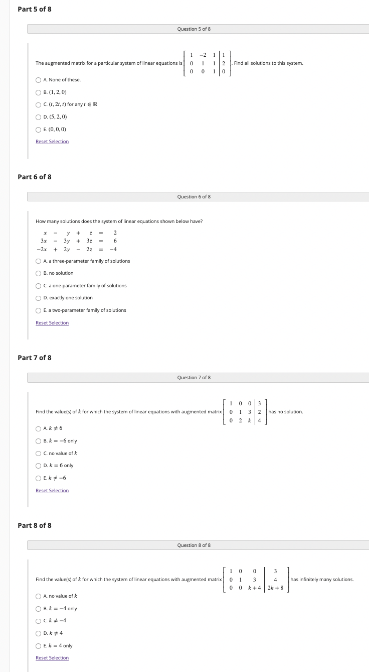 Solved The augmented matrix for a particular system of | Chegg.com