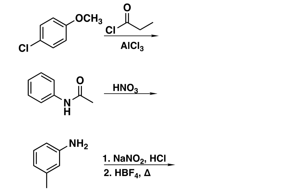 Solved OCH3 CI 요 CI AICI: HNO3 N H NH2 1. NaNO2, HCI 2. | Chegg.com