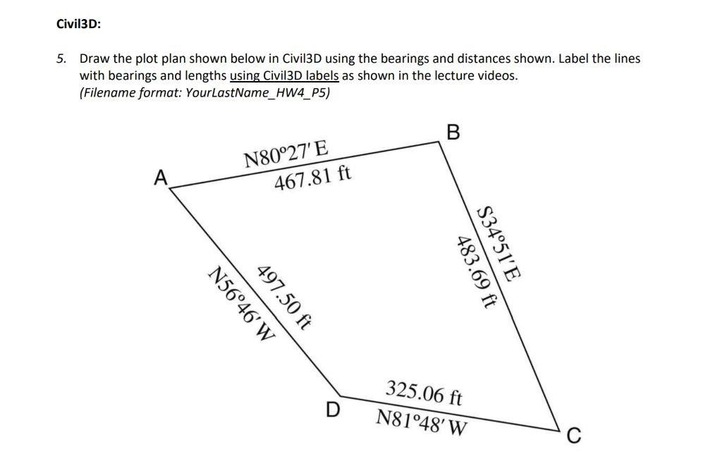 Civil3D: 5. Draw the plot plan shown below in Civil3D | Chegg.com