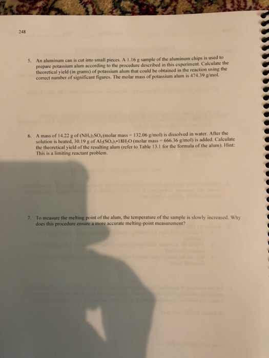 247 Name Lab Section Date Synthesis of Alum number of | Chegg.com
