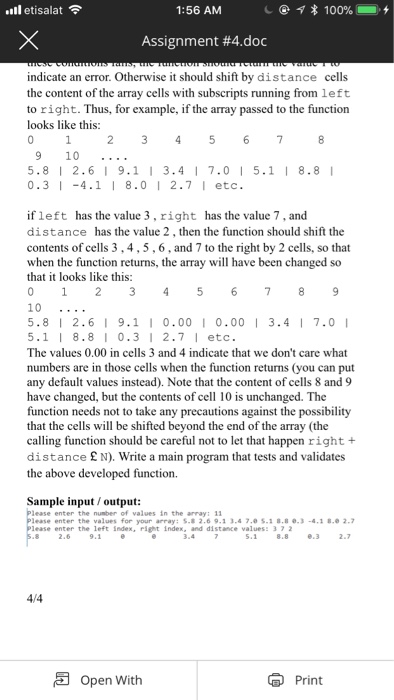 Solved Exercise #4: Array Shiftin Write a function named | Chegg.com