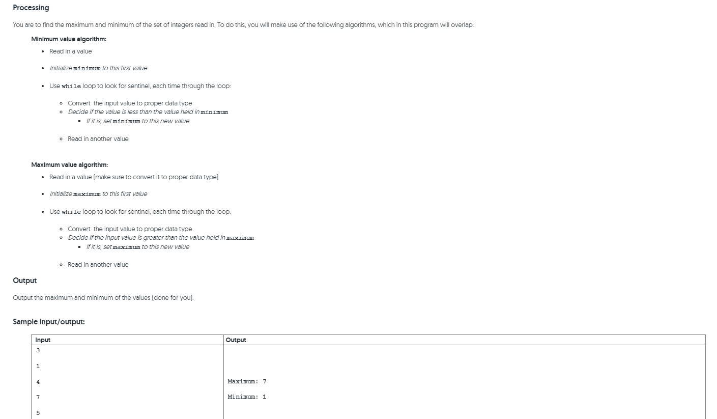Solved Processing You are to find the maximum and minimum of | Chegg.com