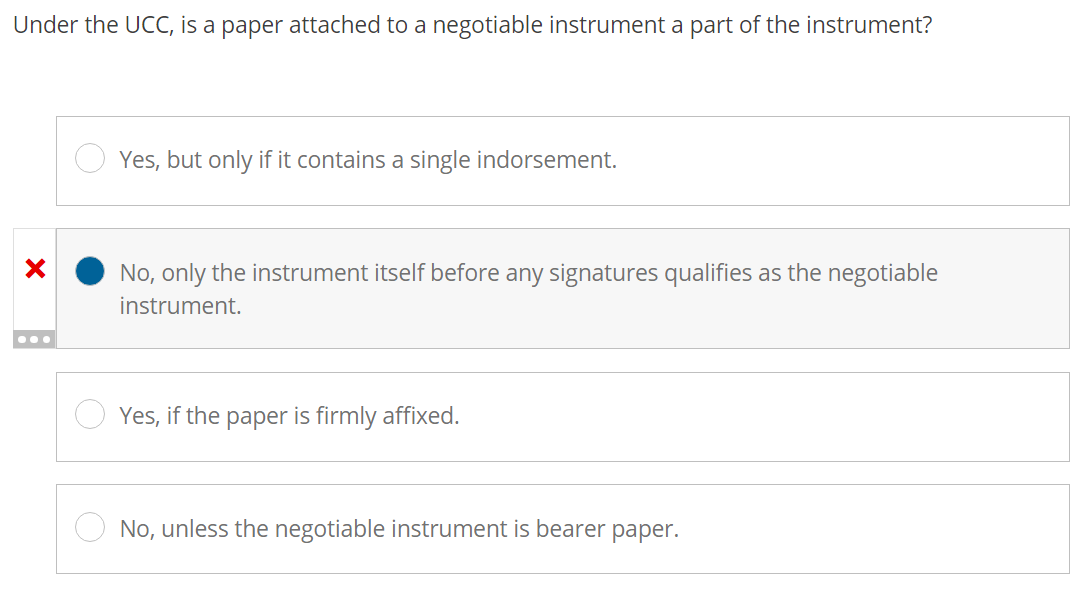 Solved Under the UCC, is a paper attached to a negotiable | Chegg.com