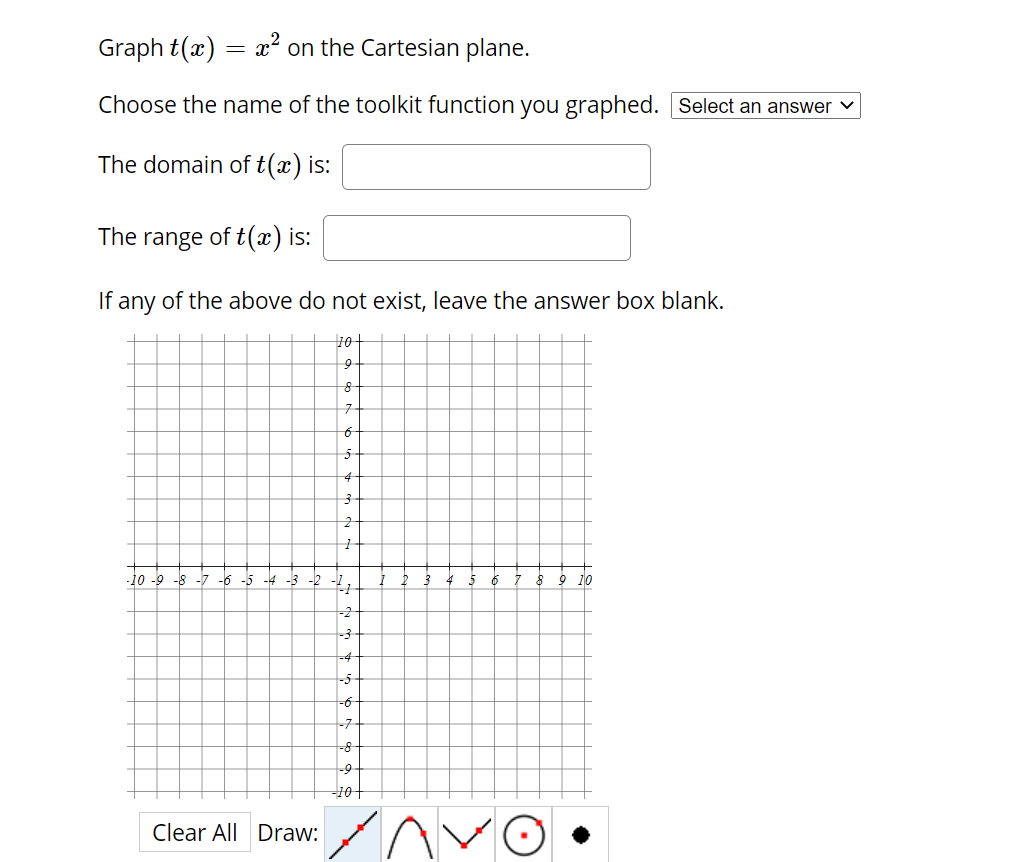 Solved Graph t(x) = x2 on the Cartesian plane. Choose the | Chegg.com