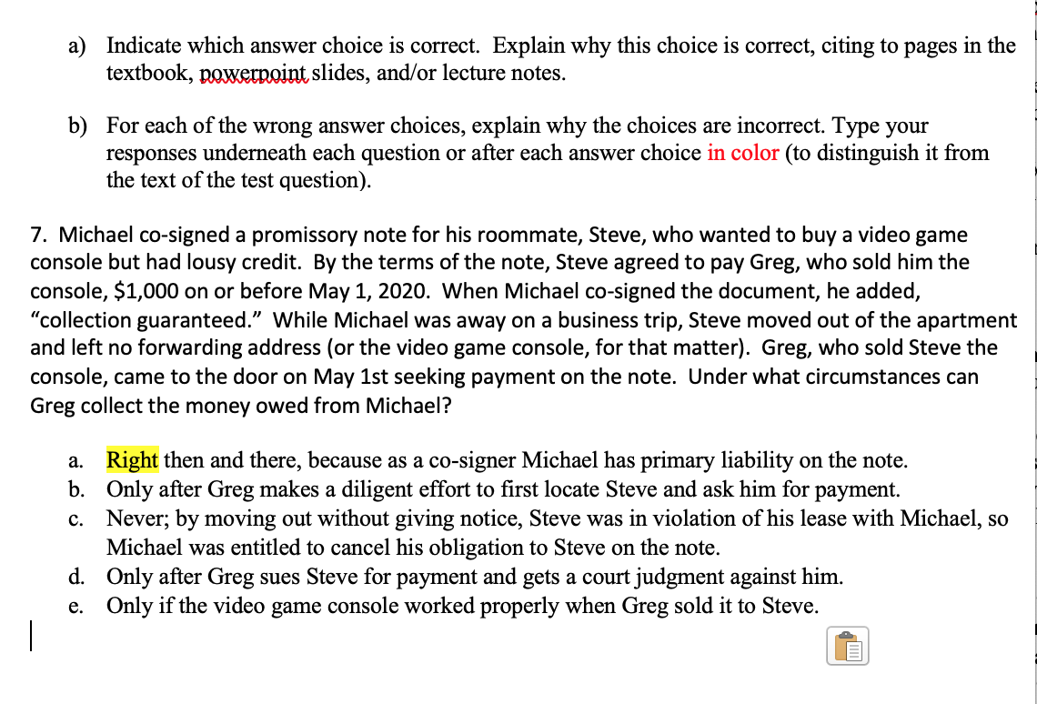 a) Indicate which answer choice is correct. Explain | Chegg.com