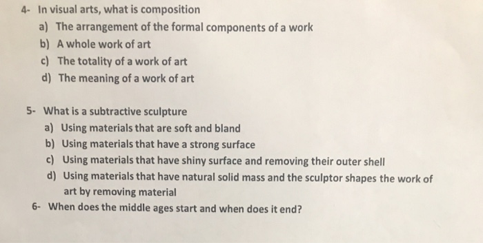 Solved 4 In visual arts, what is composition a) The | Chegg.com