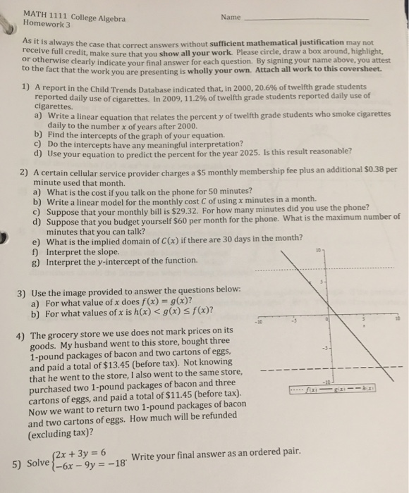 Solved Math 1111 College Algebra Homework 3 Name As It Is