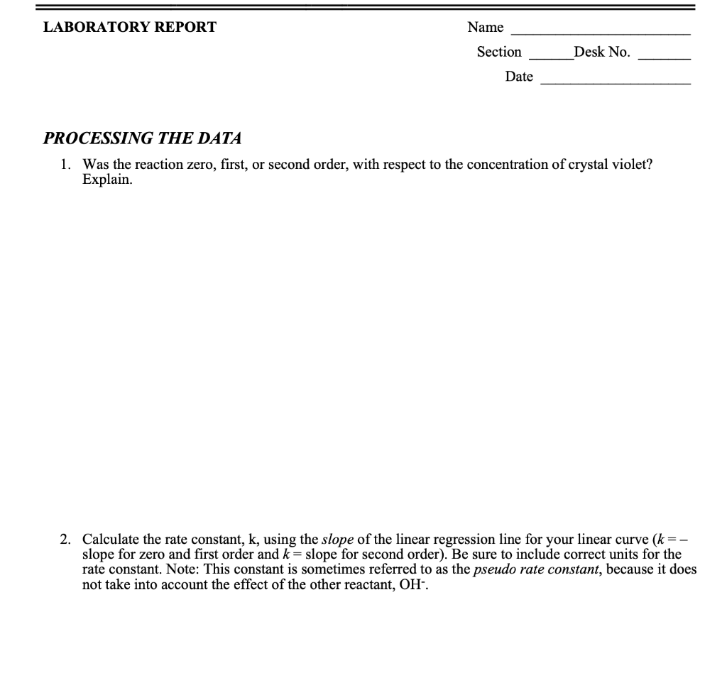 Solved LABORATORY REPORT Name Section Desk No. Date | Chegg.com