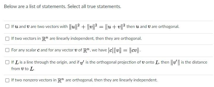 Solved Below are a list of statements. Select all true | Chegg.com
