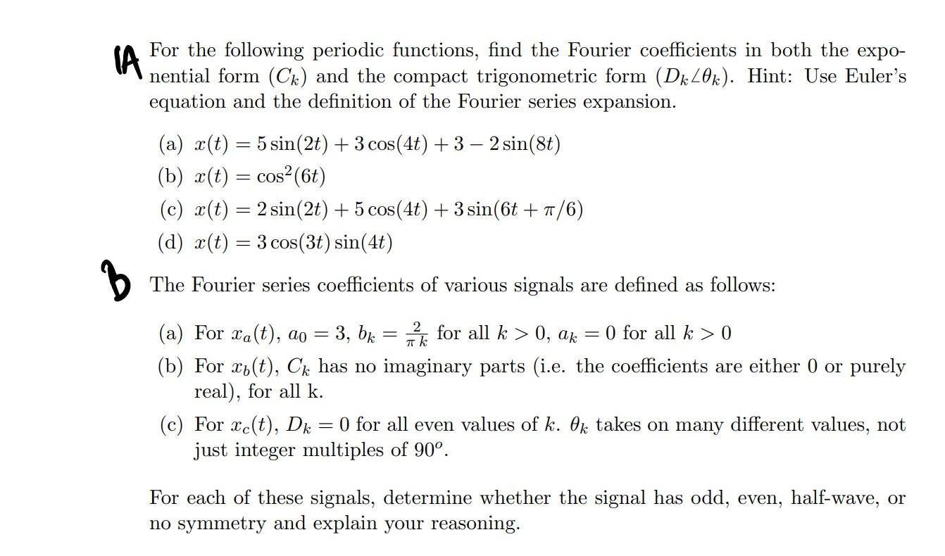Solved For the following periodic functions, find the | Chegg.com