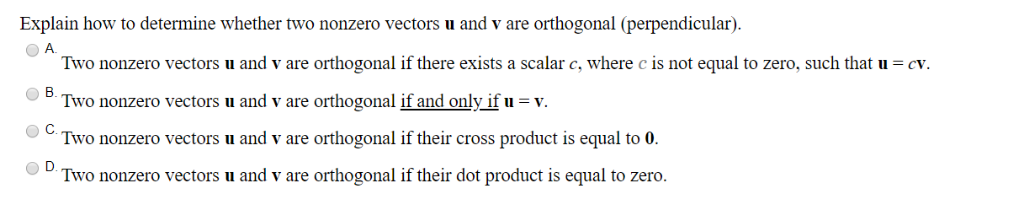 Solved Explain how to determine whether two nonzero vectors | Chegg.com