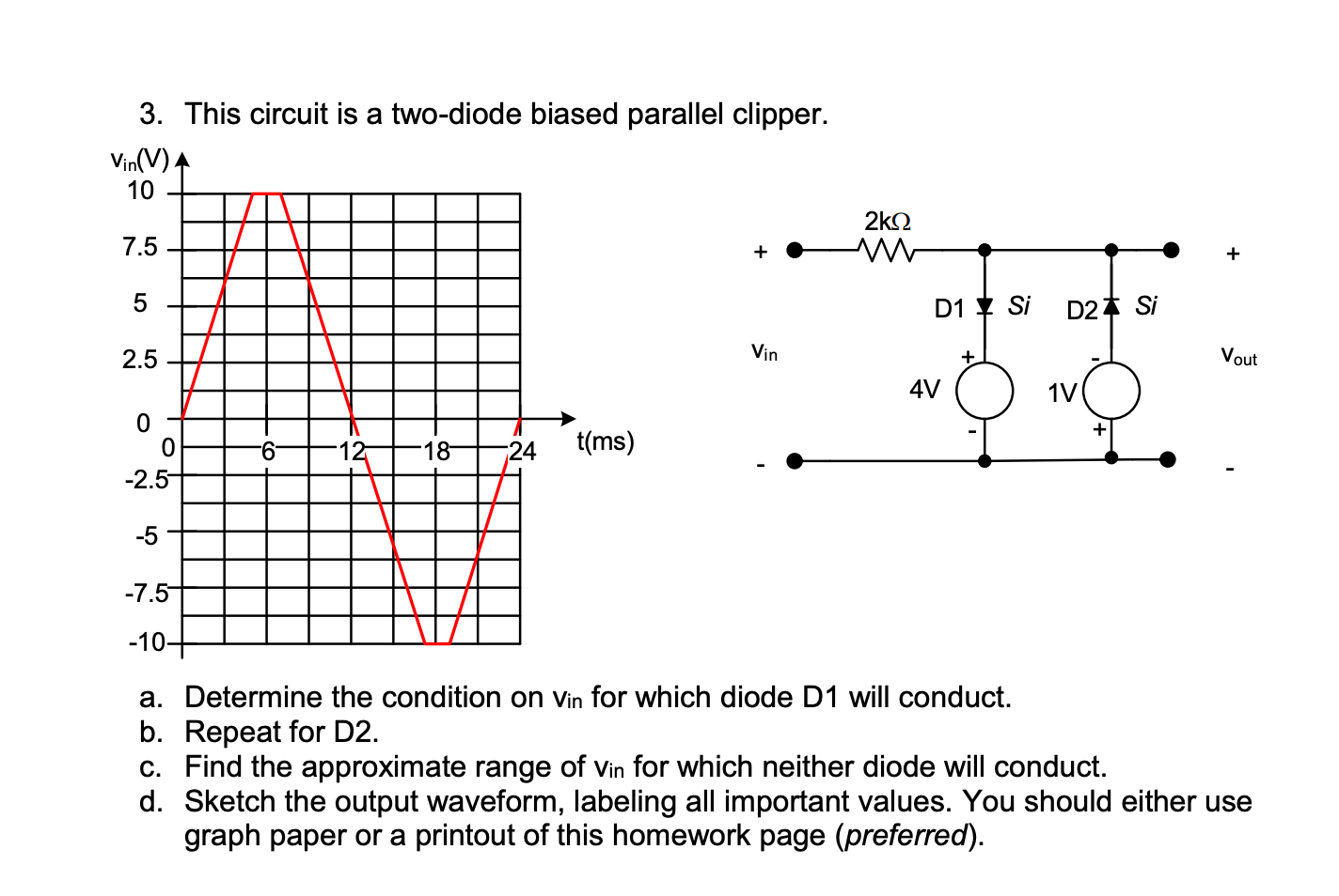 Solved 3. This circuit is a two-diode biased parallel | Chegg.com