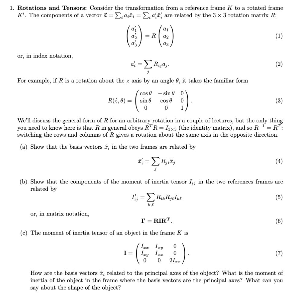Solved Rotations and Tensors: Consider the transformation | Chegg.com