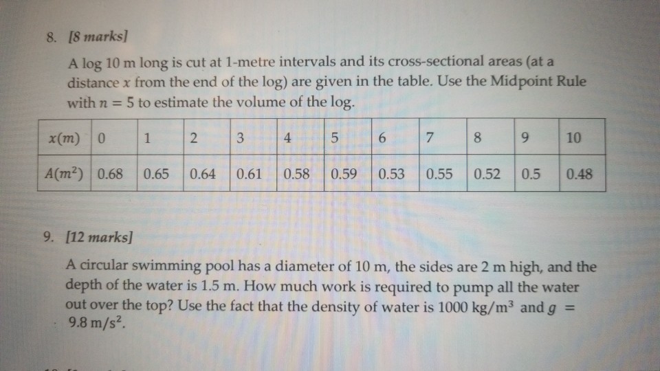 Solved 8. 18 marks] A log 10 m long is cut at 1-metre | Chegg.com