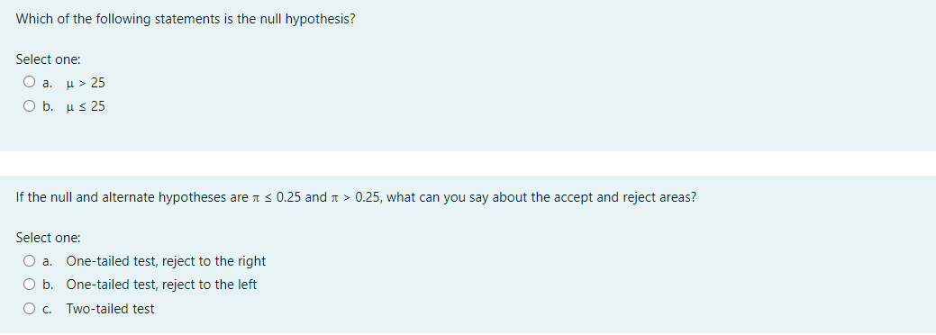Solved Which of the following statements is the null | Chegg.com