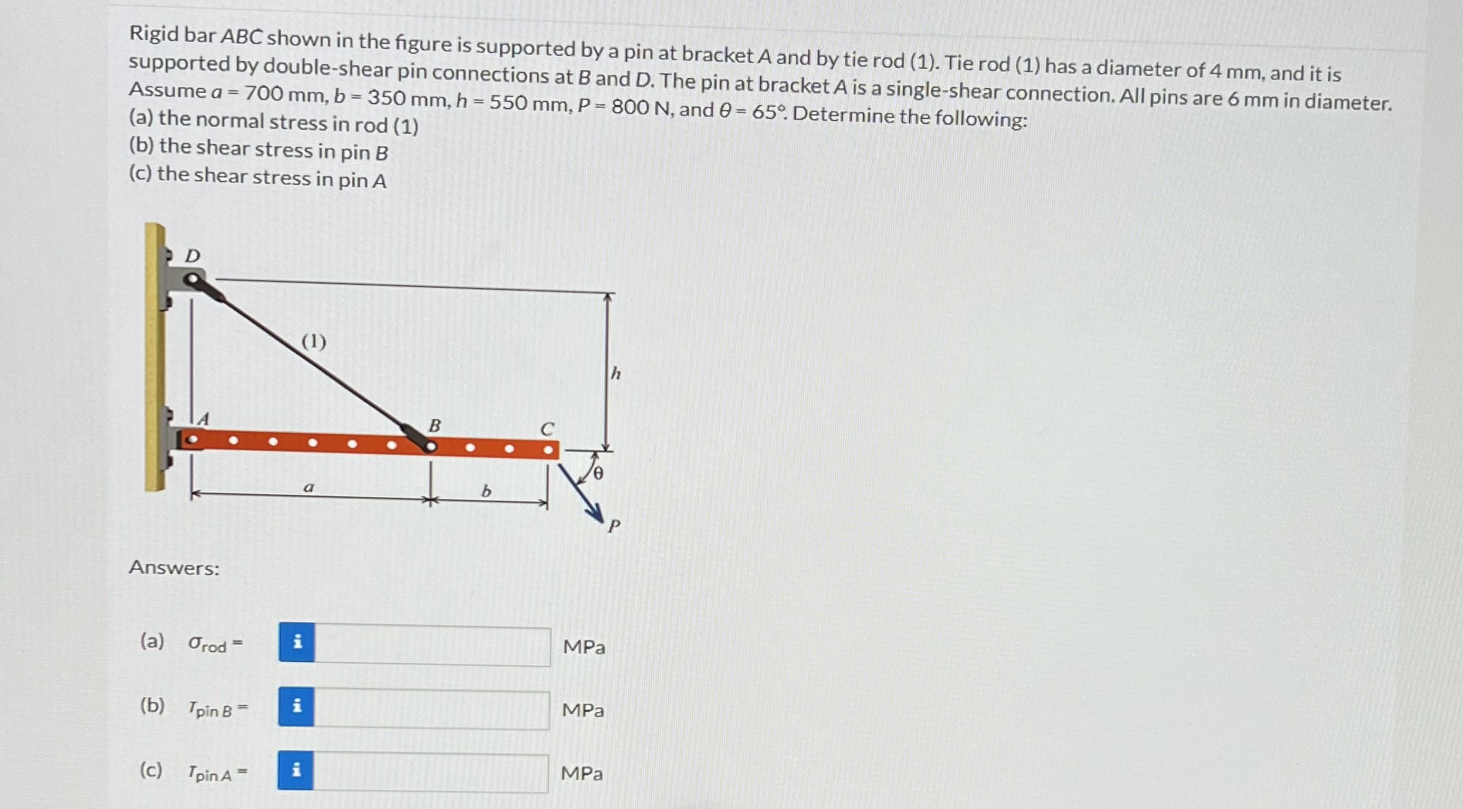 Solved Rigid bar \\( A B C \\) shown in the figure is | Chegg.com