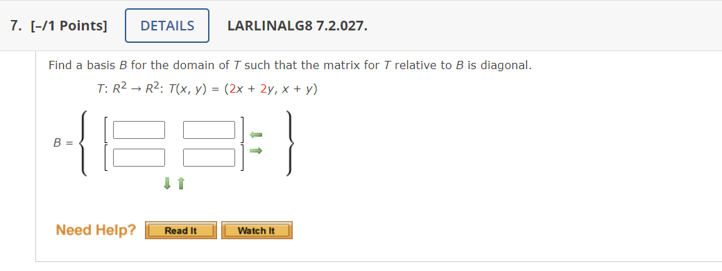 Solved B=T:R2→R2:T(x,y)=(2x+2y,x+y){[[[}⇒ | Chegg.com