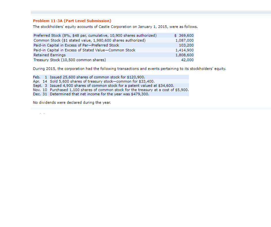 Solved Problem 11-3A (Part Level Submission) The | Chegg.com