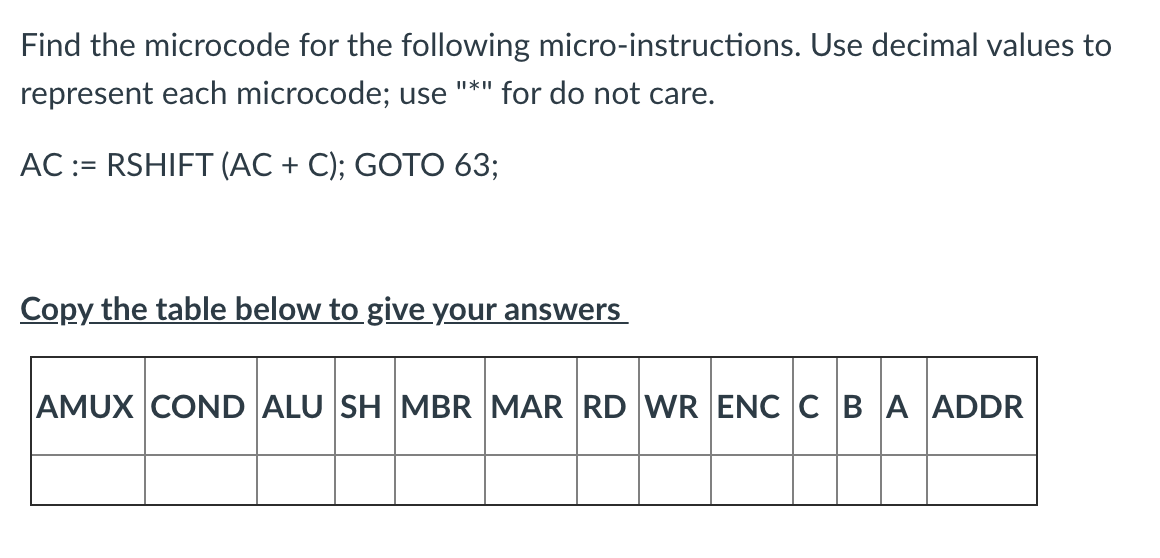 Find the microcode for the following | Chegg.com