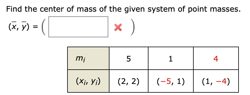 Solved Find the center of mass of the given system of point | Chegg.com