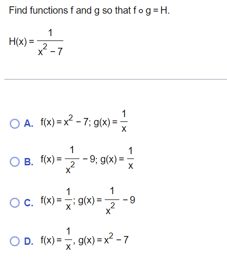 Solved Find Functions F And G So That F∘g H H X X2−71 A