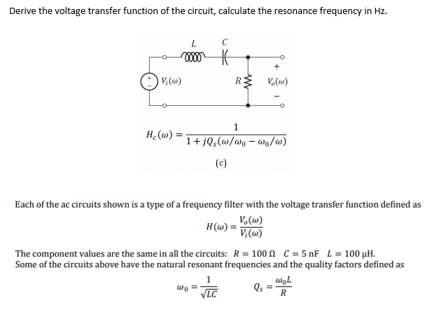 Solved Derive the voltage transfer function of the circuit, | Chegg.com