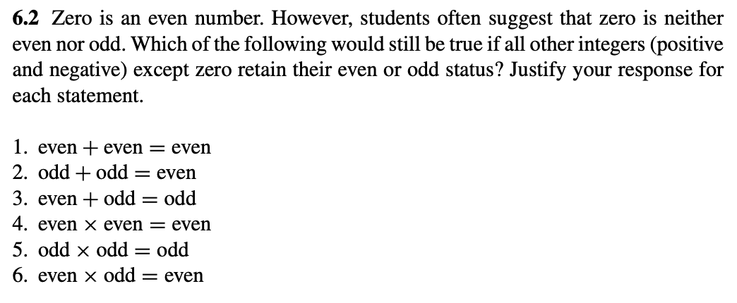 Solved 6.2 Zero is an even number. However, students often | Chegg.com