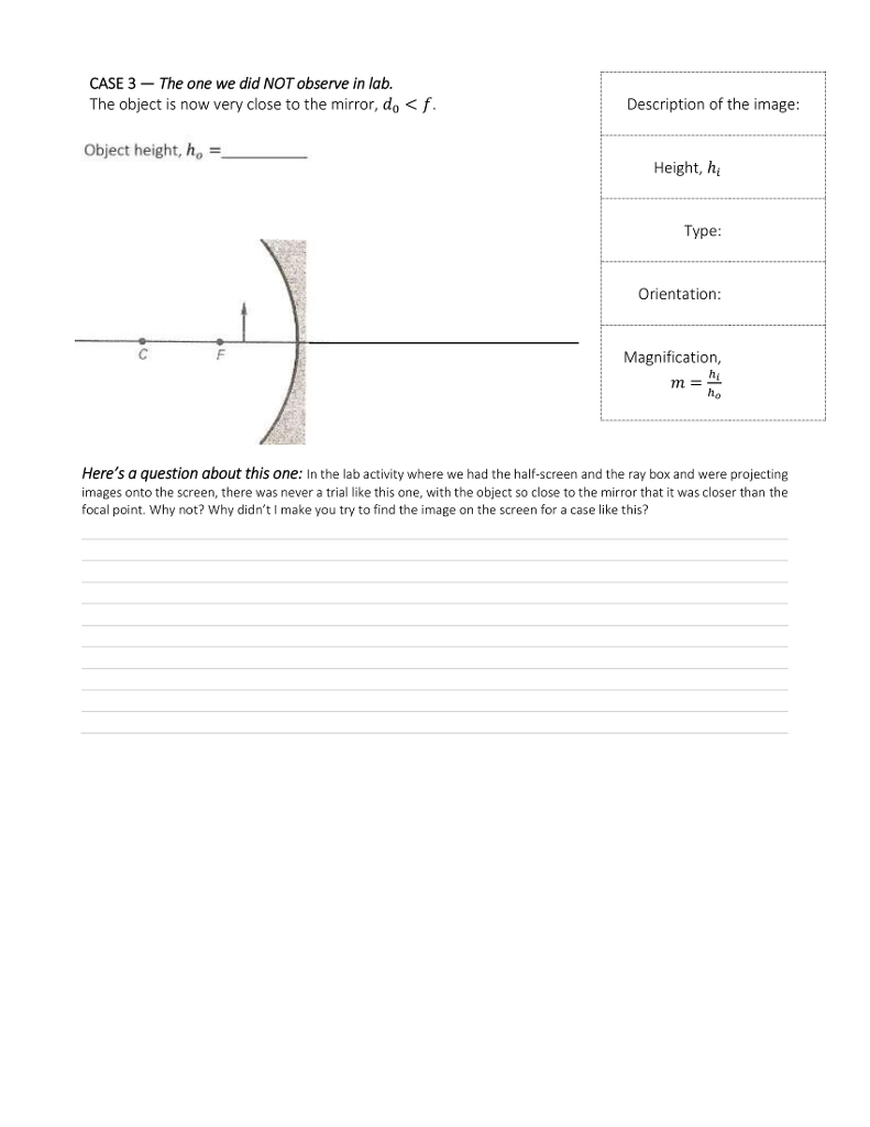 Solved CONCAVE MIRROR CASE 1-Start far from the mirror, do > | Chegg.com