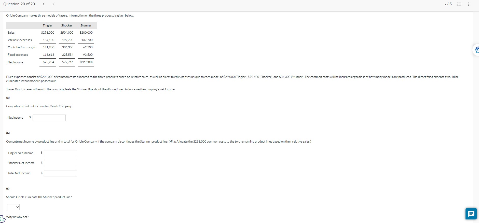 Solved Oriole Company makes three models of tasers. | Chegg.com