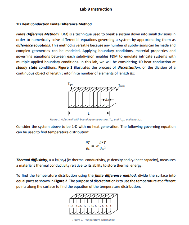 Lab 9 Instruction 1D Heat Conduction Finite | Chegg.com