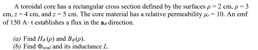 Solved A toroidal core has a rectangular cross section | Chegg.com