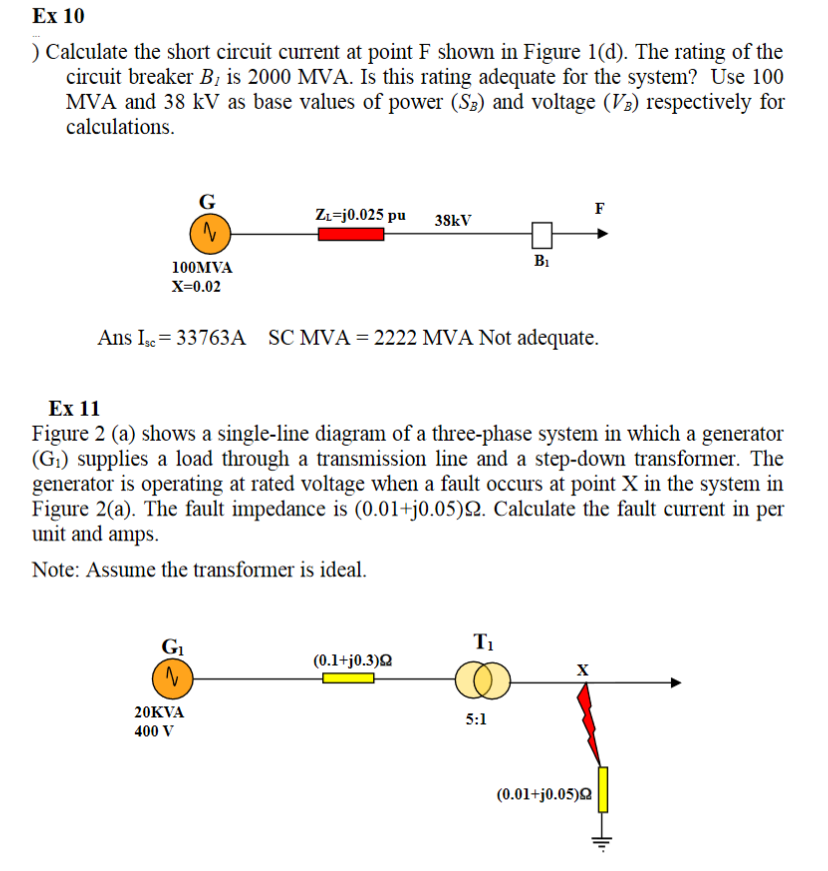 Solved Ex 10 ) Calculate the short circuit current at point | Chegg.com