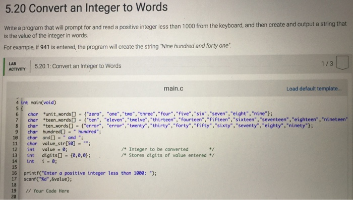 Solved 5 20 Convert An Integer To Words Write A Program That
