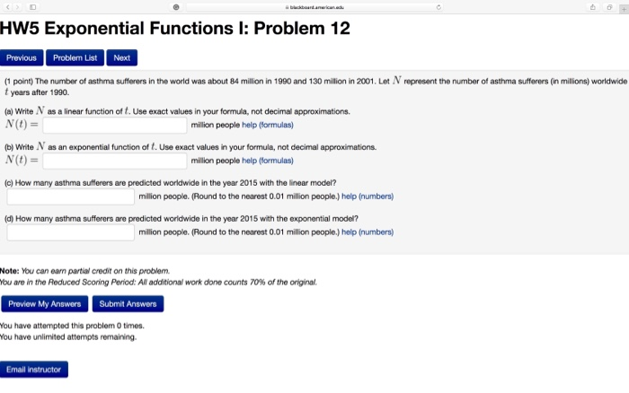 Solved HW5 Exponential Functions l: Problem 12 Previous | Chegg.com