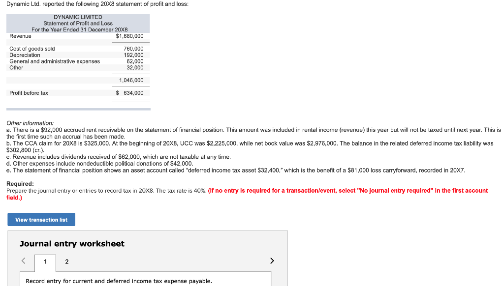 Solved Dynamic Ltd. reported the following 20X8 statement of | Chegg.com Solved Dynamic Ltd. reported the following 20X8 statement of | Chegg.com