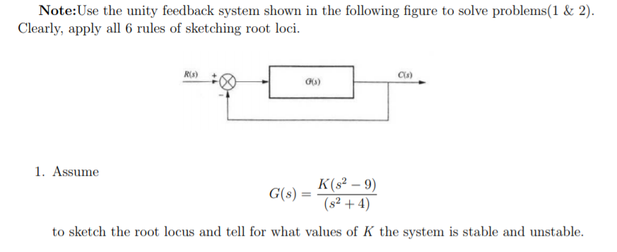 Solved Use the unity feedback system shown in the following | Chegg.com