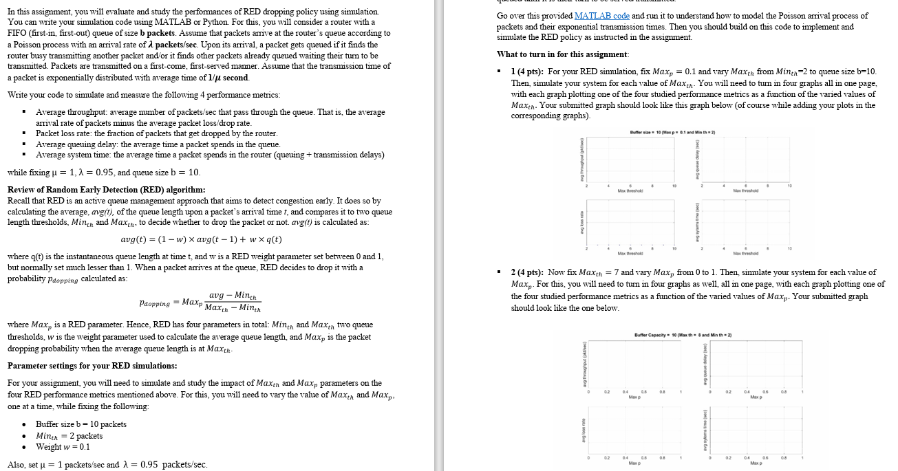 Solved \\n1 : For your RED simulation, fix Maxx_(p)=0.1 and | Chegg.com